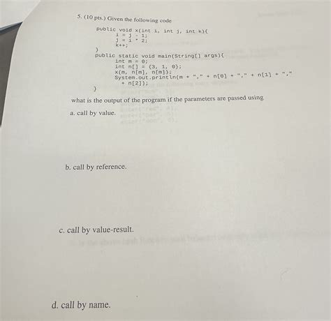 solved 5 10 pts given the following code public void ×