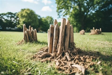 Premium Photo Cluster Of Cricket Stumps Set Up On Grassy Pitch