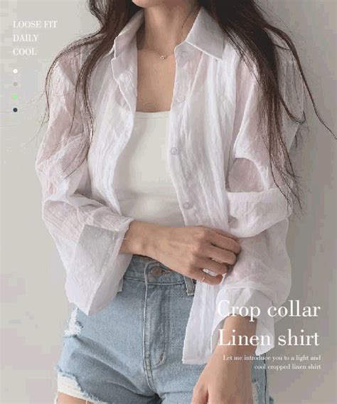 🤍여리실루엣🤍 4color 봄 여름 거즈 긴팔 크롭 카라 린넨 롤업 셔츠 Hy~35 간절기 시스루 남방 살안타템 레이어드 오프스룩 커버업 베이직 심플 기본템