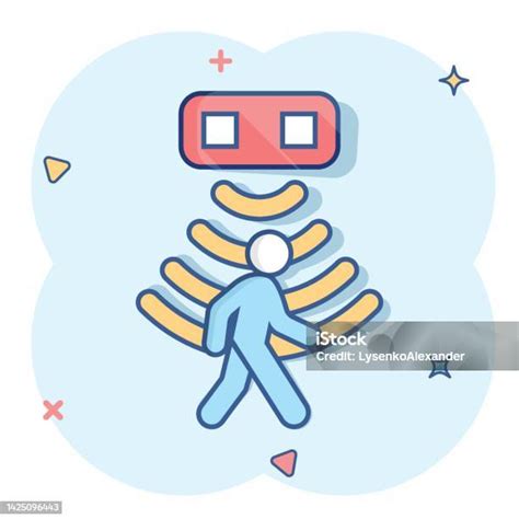 Ikon Sensor Gerak Dalam Gaya Komik Gelombang Sensor Dengan Pictogram