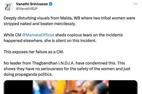 BJP S Vanathi Srinivasan Releases Video Claiming Two Tribal Women Stripped Naked And Beaten