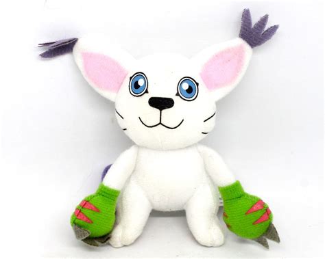 Vintage Digimon Mini Plush Stuffed Animal 1990s Gatomon White Cat Kitty Creature Monster Bandai