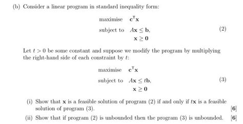 Solved B Consider A Linear Program In Standard Inequality