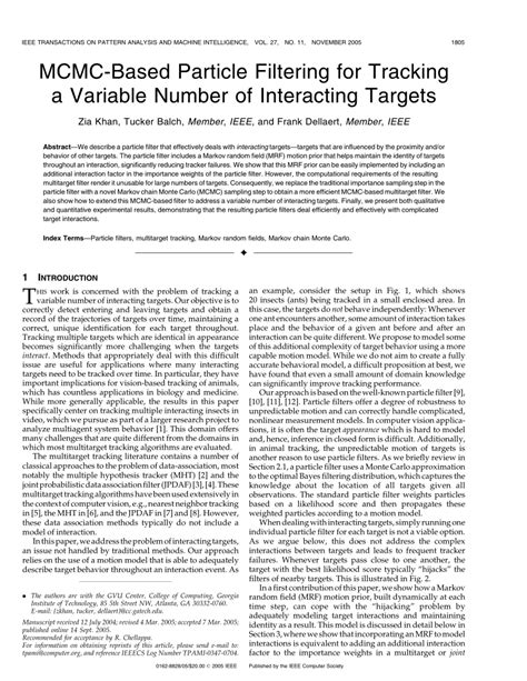 Full Article Mcmc Based Particle Filtering For Tracking A Variable