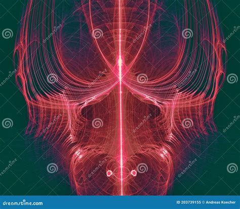 Futuristic Red 3d Sci Fi Alien Scull Close Up Stock Illustration