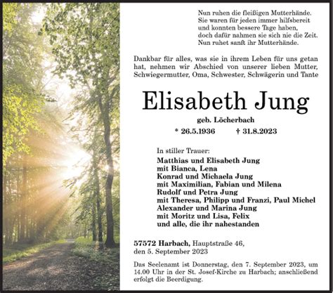 Traueranzeigen Von Elisabeth Jung 57trauerde