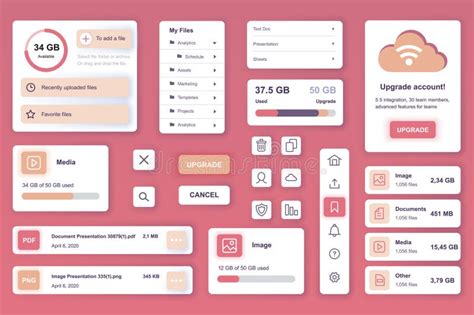 user interface elements set for cloud storage mobile app or web vector