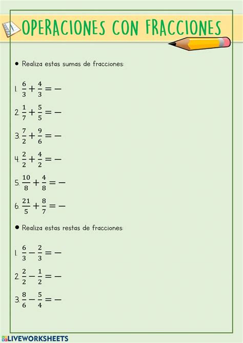 Operaciones Con Fracciones Resta De Fracciones Actividades De
