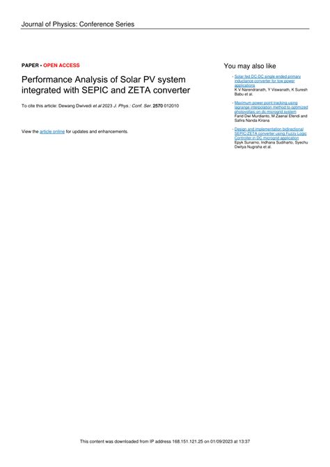 Pdf Performance Analysis Of Solar Pv System Integrated With Sepic And Zeta Converter