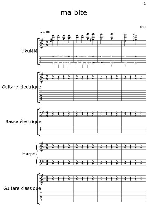 Ma Bite Sheet Music For Ukulele Electric Guitar Electric Bass Harp