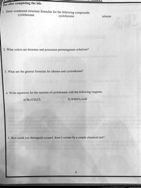 Due Jlter Completing The Lab Draw Condensed Structure Forulas For Thc Following Compounds