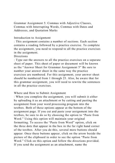 Grammar Assignment 5 Commas With Adjective Clauses Commas With I Docx