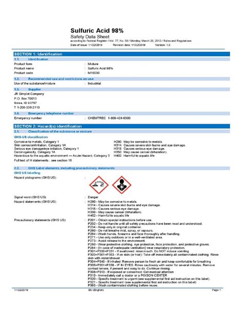 Msds H2so4 Pdf