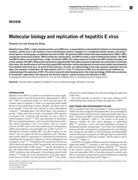 Pdf Molecular Biology And Replication Of Hepatitis E Virus