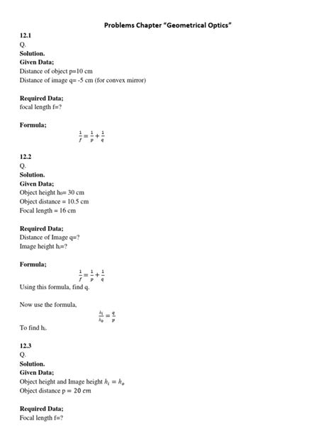 Problems Chapter Geometrical Optics Pdf Lens Optics Electrodynamics