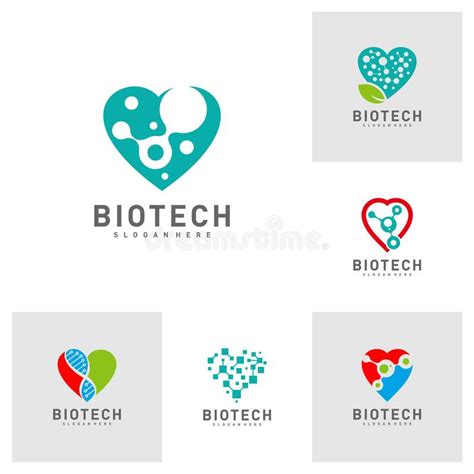 Set Of Love Bio Tech Logo Template Molecule Dna Atom Medical Or