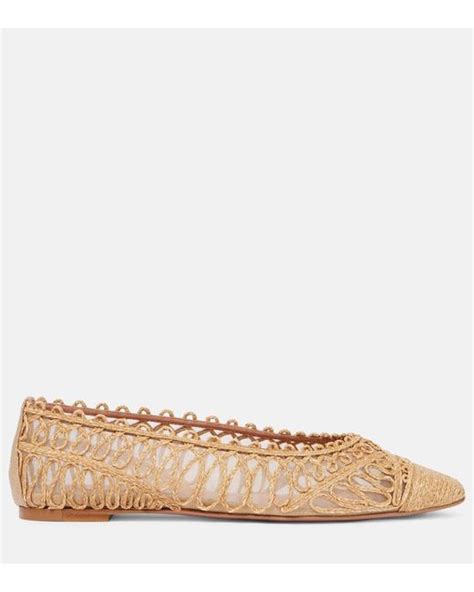 Aquazzura Kahlo Raffia And Mesh Ballet Flats In Natural Lyst