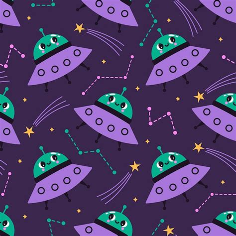 Premium Vector Vector Seamless Pattern With Cute Ufo Stars And