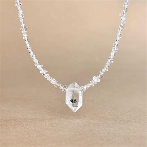 Organic Herkimer Diamond Necklace Raw Crystal Point Choker Natural