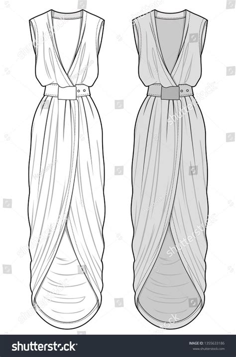 Dress Fashion Flat Sketch Template Dress Illustration Fashion