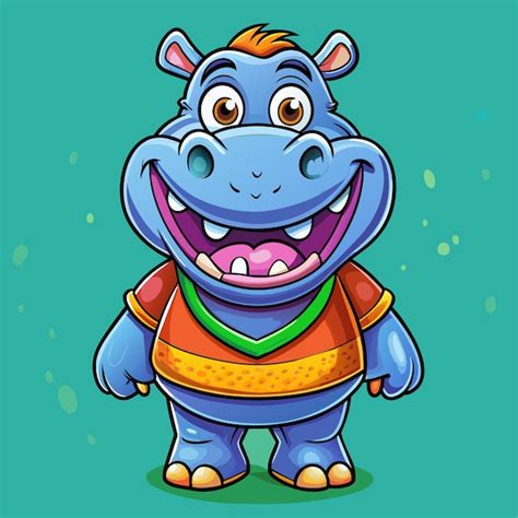 Una Caricatura De Un Hipopótamo Con Una Camisa Colorida En él Vector