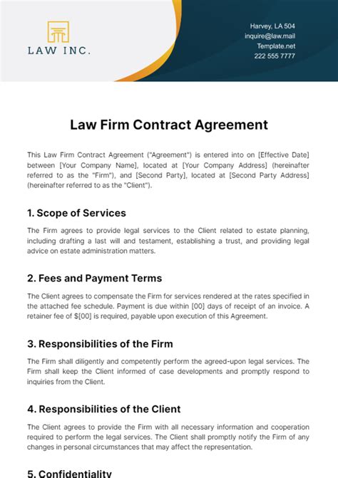 Free Law Firm Contract Agreement Template To Edit Online