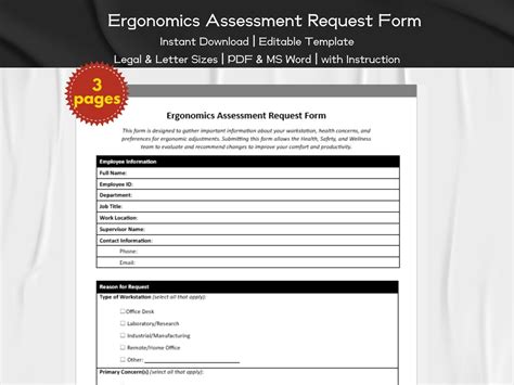 Ergonomics Assessment Request Form Editable And Printable Template Hr