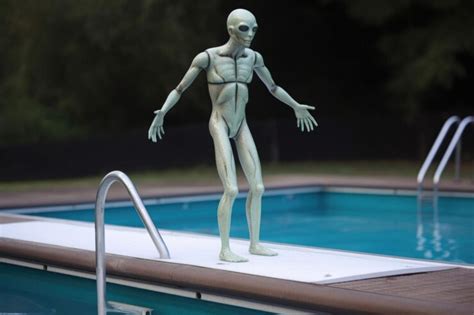 Premium Photo Alien Dressed In Swimsuit Standing On Diving Board At