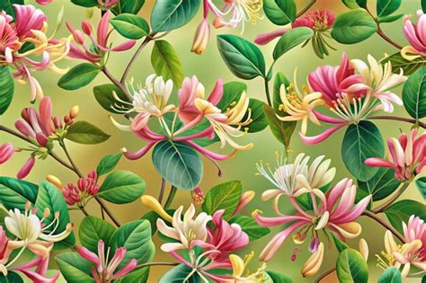 Floral Template Featuring Honeysuckle Flower Designs Premium Ai
