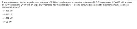 Solved A Synchronous Machine Has A Synchronous Reactance Of