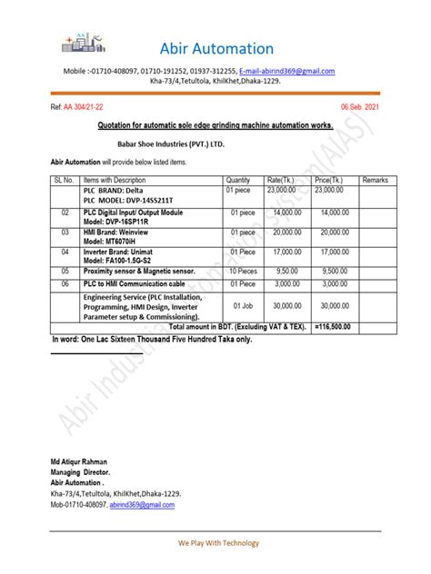 Quotation For Automatic Sole Edge Grinding Machine Automation Works