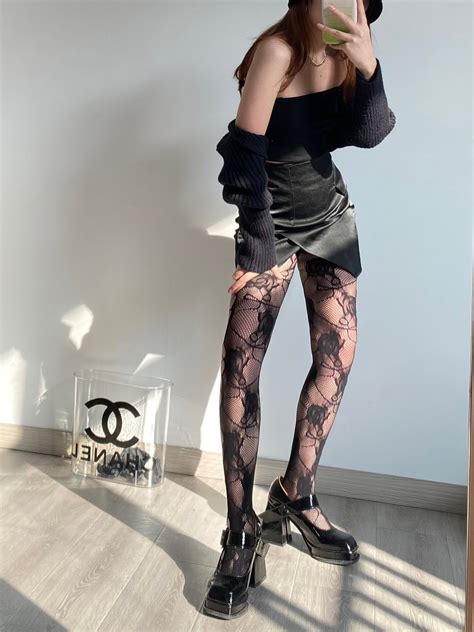 春夏朋克辣妹风网袜彩色性感侧边镂空玫瑰花丝袜蕾丝打底连裤袜 阿里巴巴