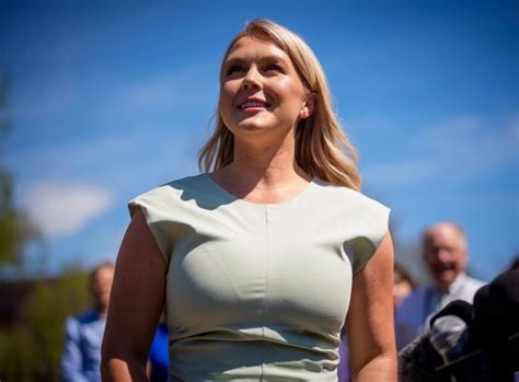 Photo Close Up Karoline Leavitts Bra Showing Through Her Dress Because She Has Such Big Boobs