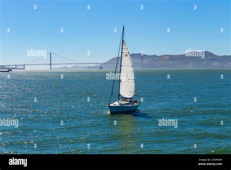 Yacht In San Pablo Bay Near San Francisco And Alcatraz Island With The
