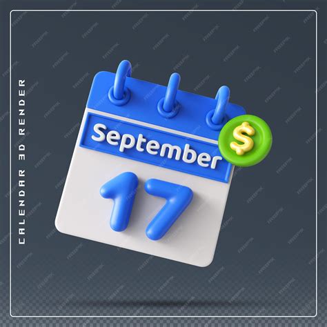 Premium Psd 17th September Calendar With Dollar Icon 3d Render