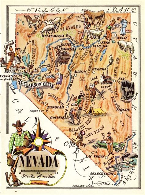 1946 Vintage Nevada Picture Map Of Nevada State Map Boulder Dam Gold