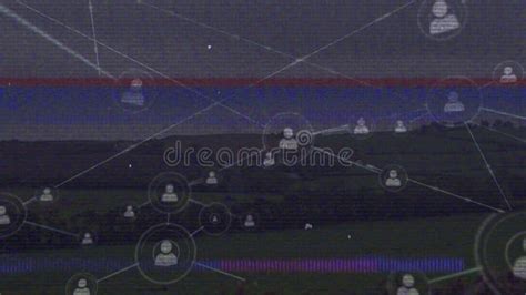 Data Processing Animation With Network Connections Overlay On Landscape Scene Stock Video