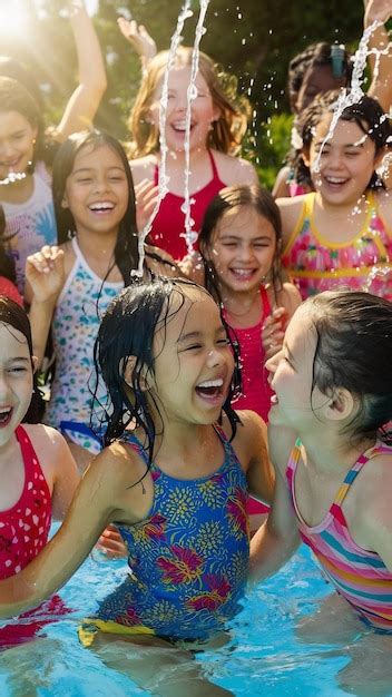 Girls In The Pool Premium Ai Generated Image