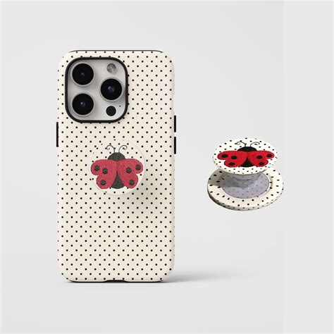 Off White And Dark Brown Polka Dots Phone Case Cute Embroidered