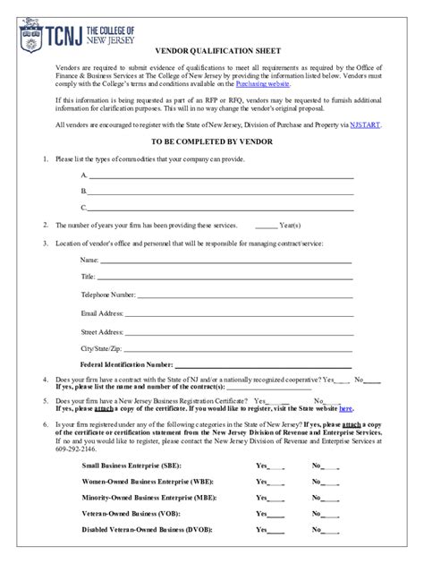 Fillable Online Vendor Qualification Sheet Fax Email Print Pdffiller