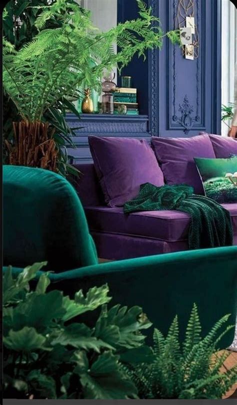 Purple Living Room With Greenery