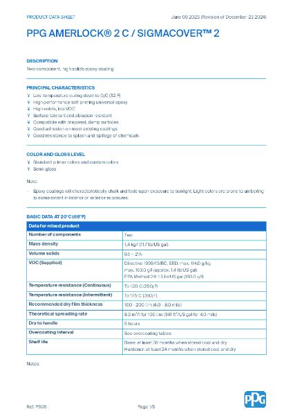 Ppg Amerlock® 2 C Sigmacover™ 2 Ppg Protective And Marine Coatings Ltd Nbs Source