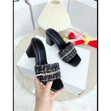 Womens Clogs With Quilted Straps And Chains 5 Inch Square Heel Soft Leather Classy For Going
