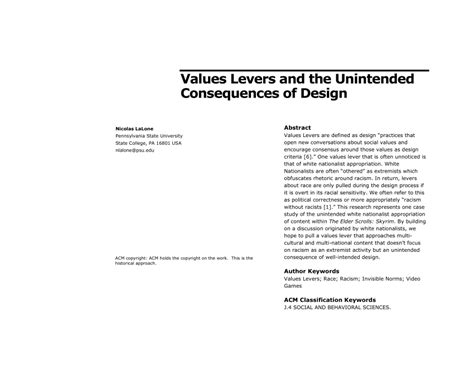 Pdf Values Levers And The Unintended Consequences Of Design