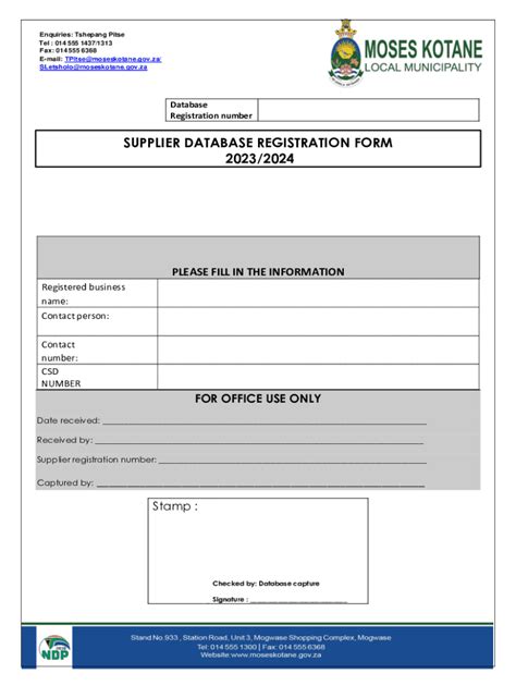 Fillable Online Supplier Database Registration Form 2023 2024 Fax Email