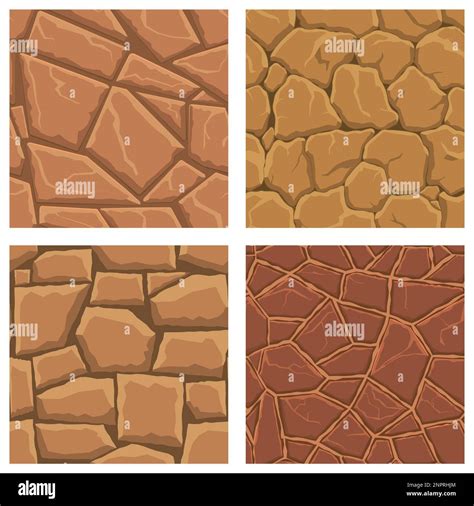 Cartoon Game Textures Rocks Dirt And Ground Surface Seamless Patterns