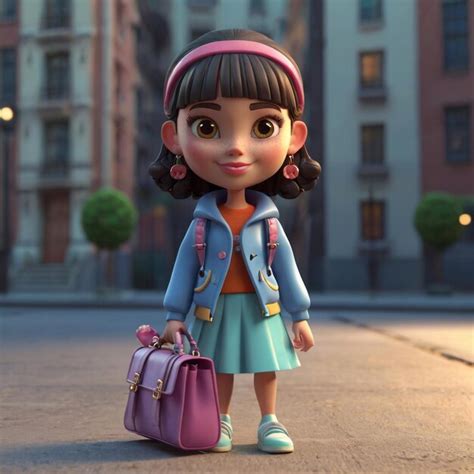 Premium Photo Photo 3d Girl Cartoon Cracter With A Fshion Bag