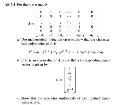 solved for the n times n matrix a [0 0 0 0 a 0 1 0