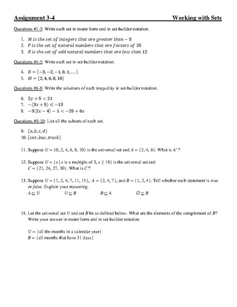 Assignment 3 4 Scanned Assignment 3 4 Working With Sets Questions