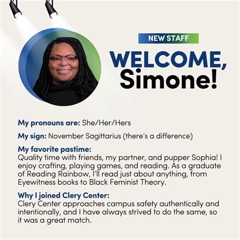Welcome Simone 🎉 Simone Joined Clery Center In March As Assistant